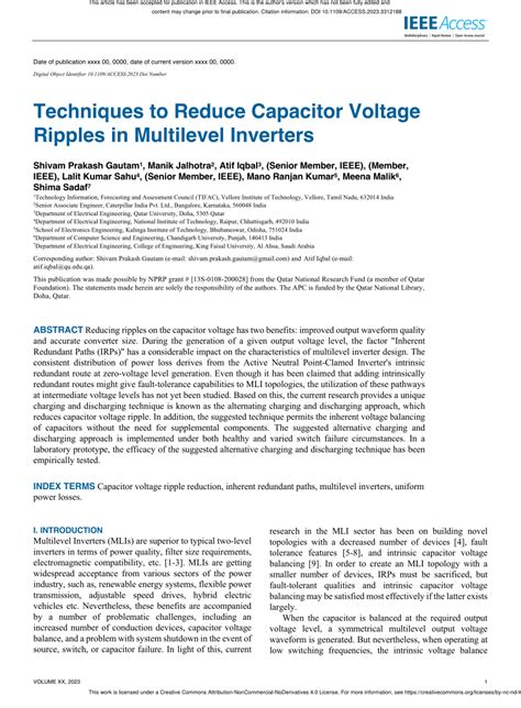 Pdf Techniques To Reduce Capacitor Voltage Ripples In Multilevel Inverters