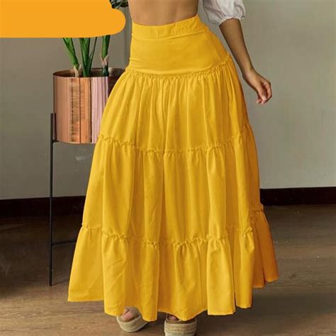 Women Skirts Beach Holiday High Waist Solid Long Skirts Female Casual