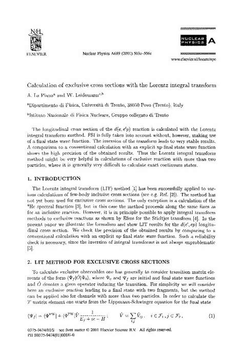 Pdf Calculation Of Exclusive Cross Sections With The Lorentz Integral
