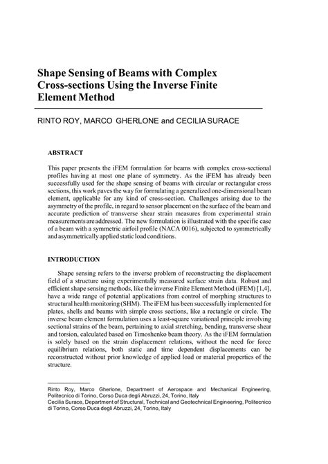 Download Pdf Shape Sensing Of Beams With Complex Cross Sections Using