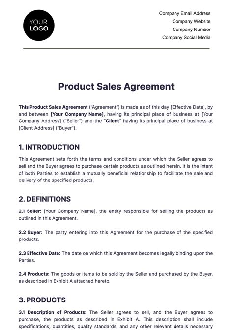Free Sales Product Sales Agreement Template To Edit Online
