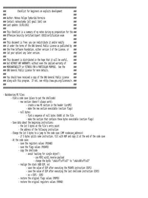 Exploits Development Checklist Pdf Port Computer Networking
