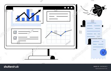 Computer Monitor Displays Charts Graphs Checkboxes Stock Vector Royalty Free 2565962813