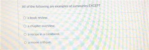 solved all of the following are examples of summaries