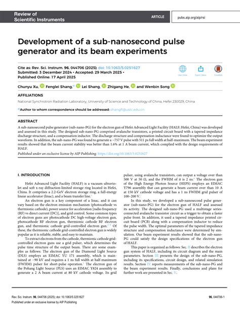Development Of A Sub Nanosecond Pulse Generator And Its Beam Experiments