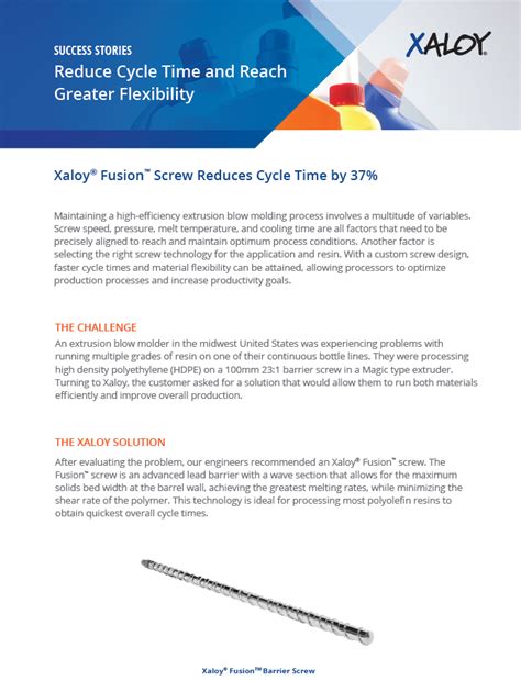 Reduce Cycle Time And Reach Greater Flexibility Xaloy Screw