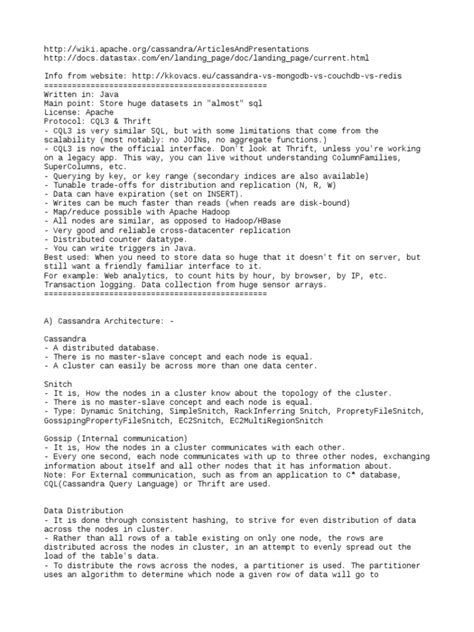 Cassandra Notes Pdf Apache Hadoop Databases