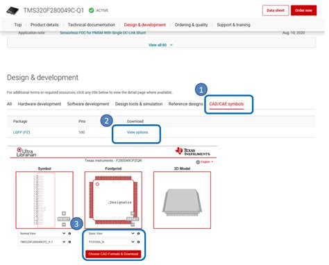 tms320f280049c q1 unable to download footprint from ti website c2000