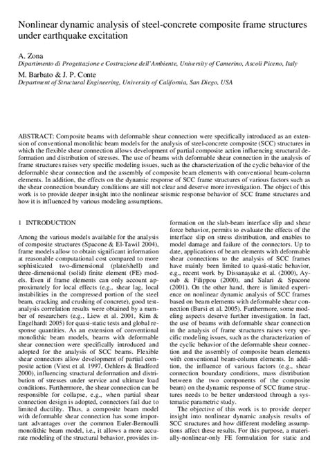 Pdf Nonlinear Dynamic Analysis Of Steel Concrete Composite Frame Structures Under Earthquake