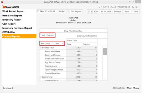 Custom Report Pivot Table Views SambaPOS Knowledgebase