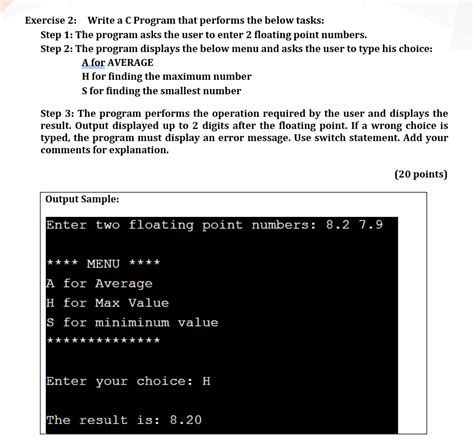Solved Exercise 2 Write A C Program That Performs The Below