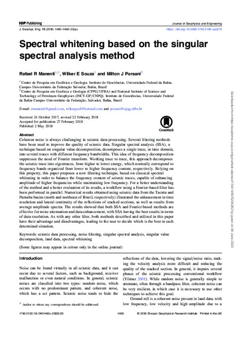 Pdf Spectral Whitening Based On The Singular Spectral Analysis Method