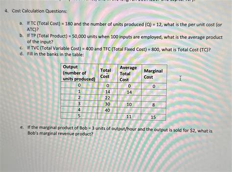 Solved Cost Calculation Questions A If TC Total Chegg