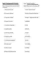 Ionic Compounds Practice Ionic Compounds Practice Name Robert Vargas Part Please Give The