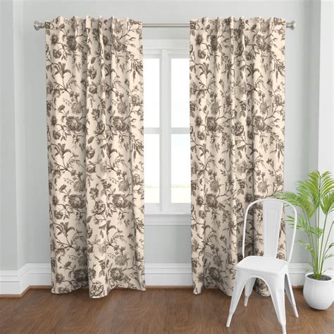 Antique Floral Toile Brown And Cream Curtain Spoonflower