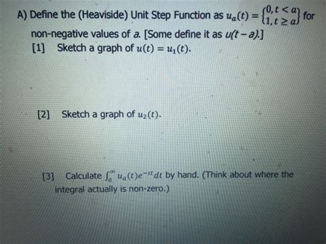 Solved Define The Heaviside Unit Step Function As U A T Chegg Com