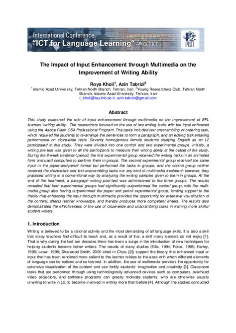 Pdf The Impact Of Input Enhancement Through Multimedia On The Improvement Of Writing Ability