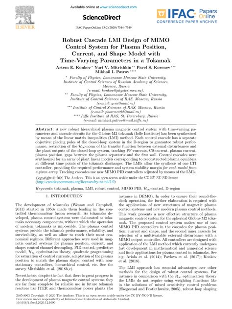 pdf robust cascade lmi design of mimo control system for plasma