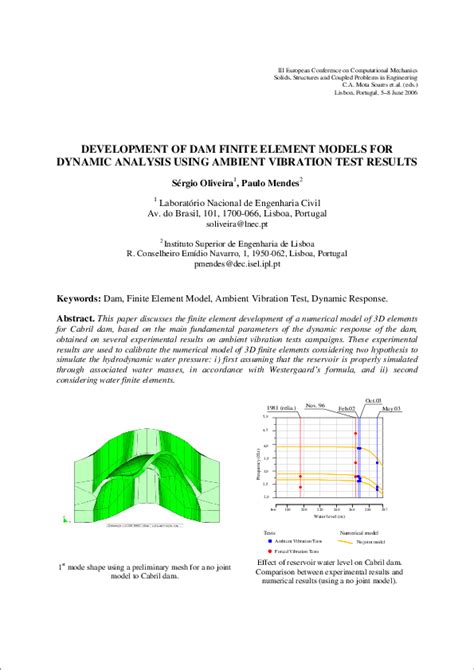 Pdf Development Of A Cabril Dam Finite Element Model For Dynamic