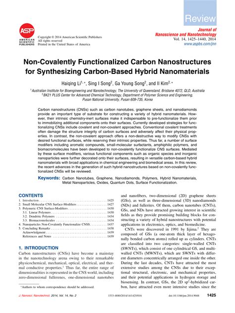 Pdf Non Covalently Functionalized Carbon Nanostructures For Synthesizing Carbon Based Hybrid