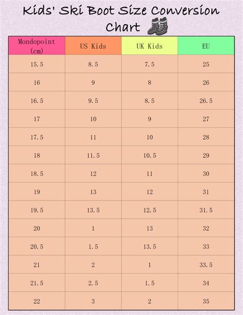 Ski Boot Shoe Size Conversion Chart