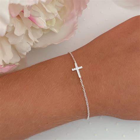 Sterling Silver Cross Bracelets Dainty Sideways Cross Bracelet
