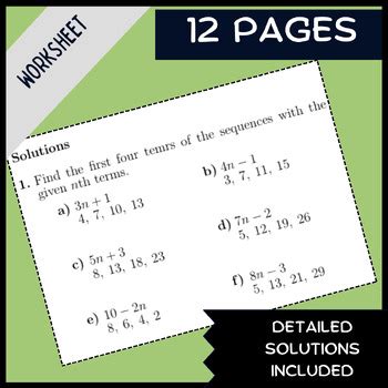 The Nth Term Of An Arithmetic Sequence Worksheet No With Solutions