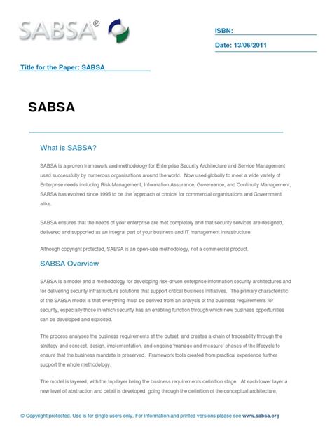 Sabsa A Introduction Pdf Computer Security Security