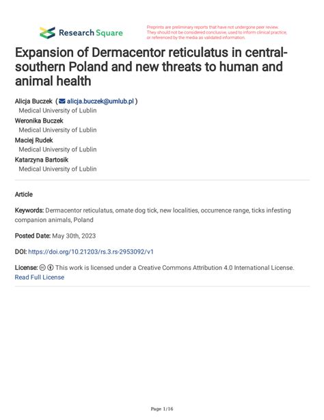 Pdf Expansion Of Dermacentor Reticulatus In Central Southern Poland And New Threats To Human
