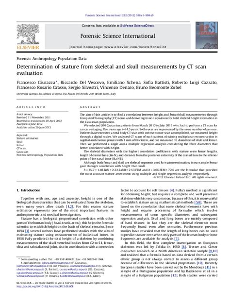 Pdf Determination Of Stature From Skeletal And Skull Measurements By