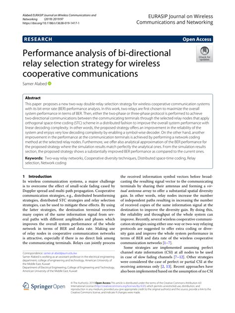 Pdf Performance Analysis Of Bi Directional Relay Selection Strategy For Wireless Cooperative