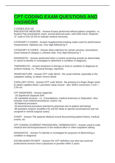 cpt coding exam questions and answers medical coding stuvia us