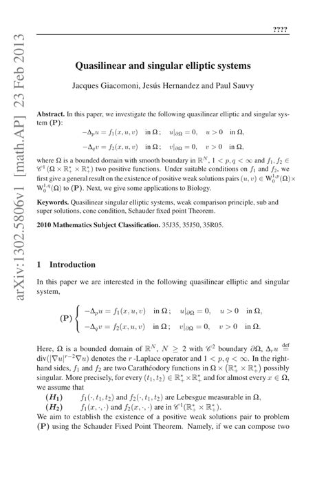 Pdf Quasilinear And Singular Elliptic Systems