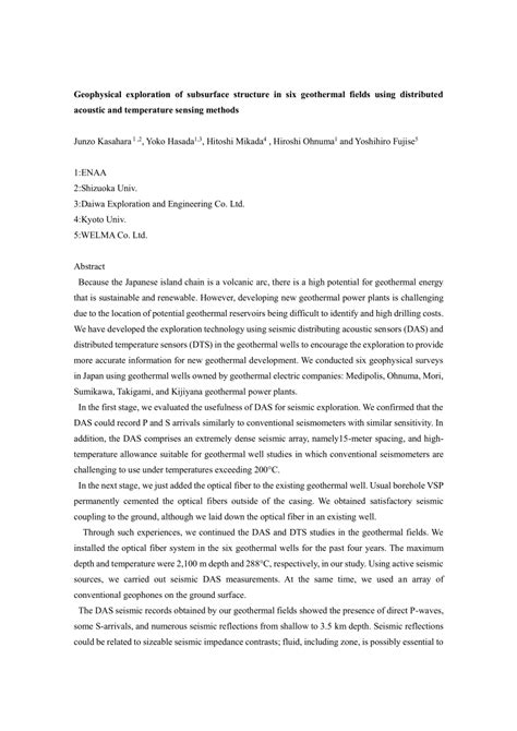 Pdf Geophysical Exploration Of Subsurface Structure In Six Geothermal
