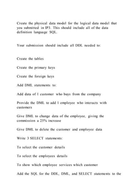 Create The Physical Data Model For The Logical Data Model That You S Pdf