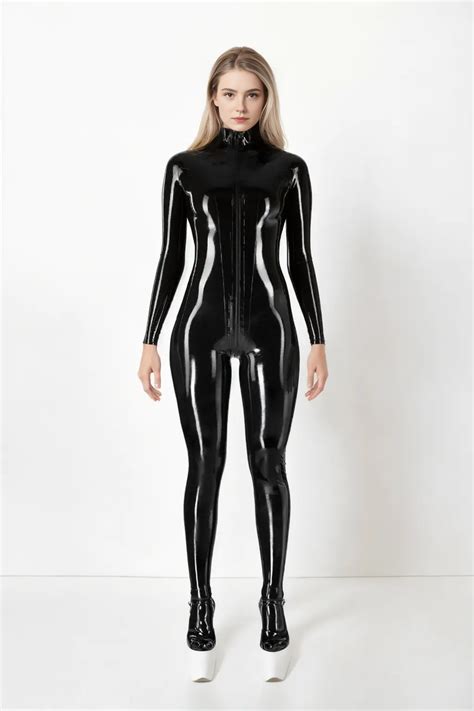 Classic Black Latex Catsuit Front Zipper And High Neck Latex Luxe