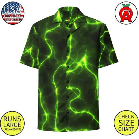 Green Electric Lightning Pattern Hawaiian All Over Print Button Up Shirt Adult Unisex Ts