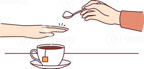Hand Of Person With Diabetes And Refusing Sugar Covering Cup Of Tea