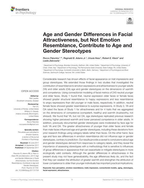 Pdf Age And Gender Differences In Facial Attractiveness But Not