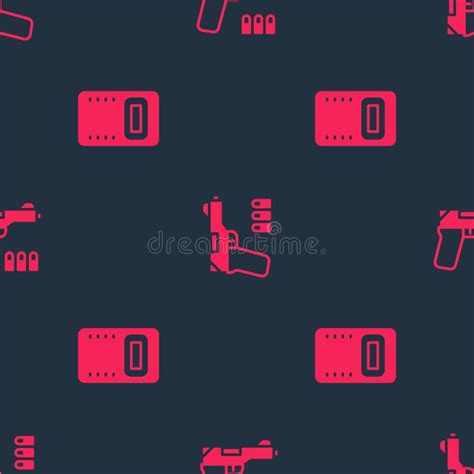 Set Police Assault Shield And Pistol Or Gun On Seamless Pattern Vector Stock Vector