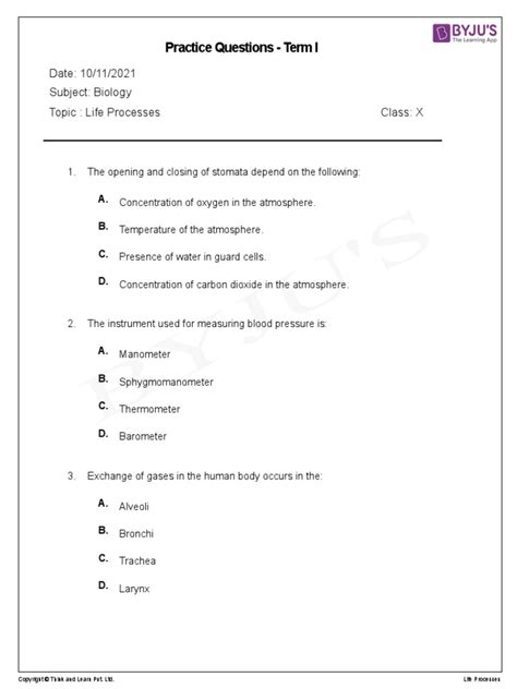 Cbse Class 10 Life Processes Mcq Practice Questions Pdf Digestion Stomach