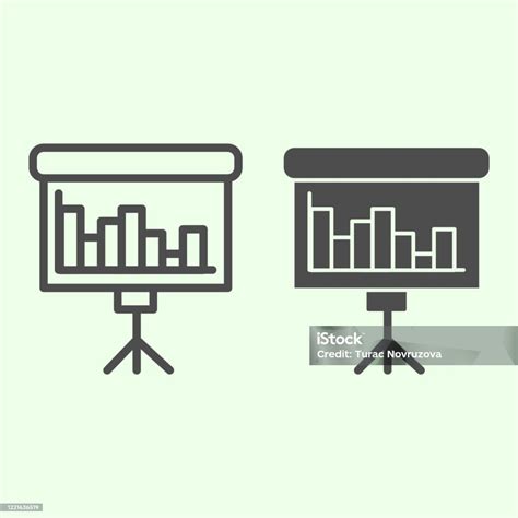 비즈니스 프리젠 테이션 스탠드 라인과 솔리드 아이콘 흰색 배경에 다이어그램 윤곽 선진스타일 픽토그램과 차트를 뒤집습니다 모바일