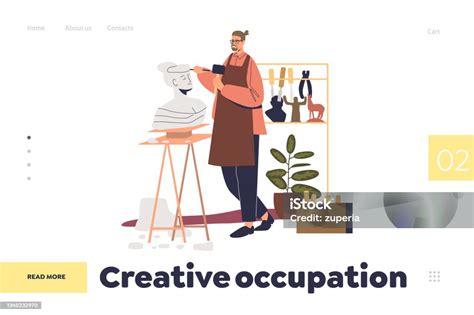 남성 조각가 모델링 흉상 조각과 방문 페이지의 창조적 인 직업 개념 공예에 대한 스톡 벡터 아트 및 기타 이미지 공예 공예 제품 기술 Istock