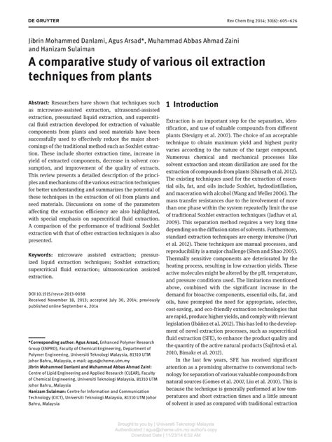 PDF A Comparative Study Of Various Oil Extraction Techniques From Plants
