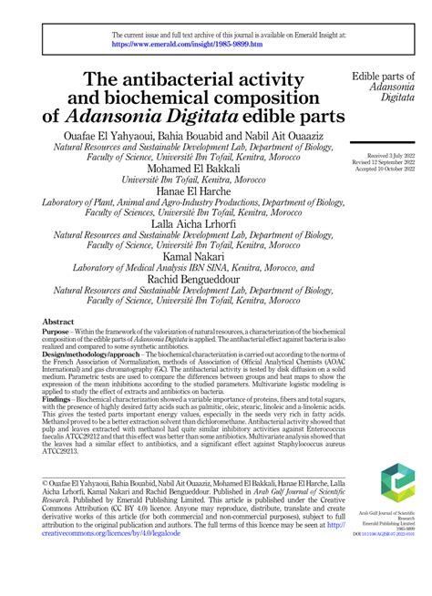 Pdf The Antibacterial Activity And Biochemical Composition Of