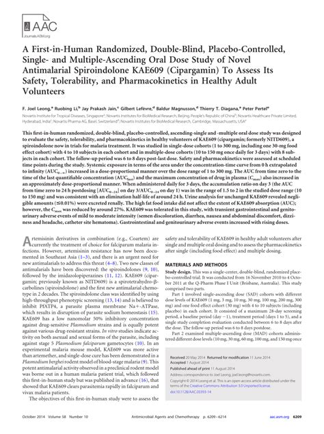 Pdf A First In Human Randomized Double Blind Placebo Controlled Single And Multiple