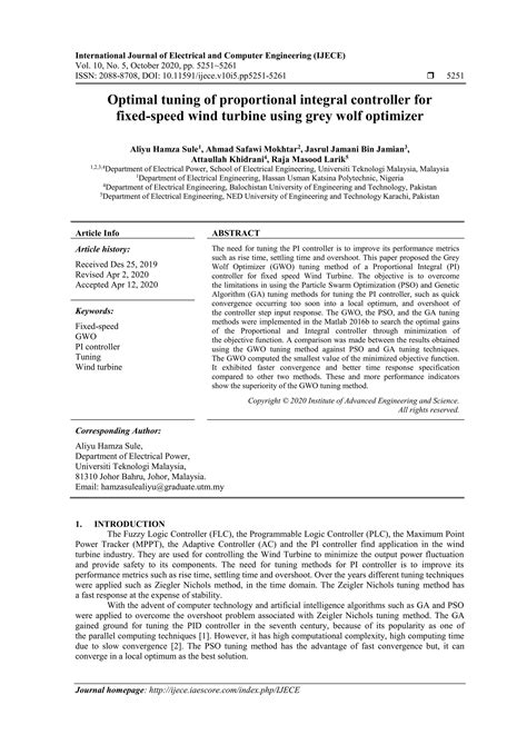 Optimal Tuning Of Proportional Integral Controller For Fixed Speed Wind Turbine Using Grey Wolf