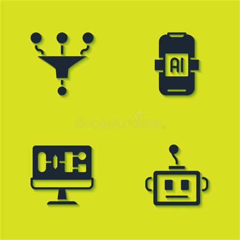 Set Funnel Or Filter Artificial Intelligence Robot Algorithm And Ai Icon Vector Stock Vector