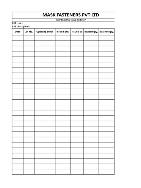 raw material issue register pdf