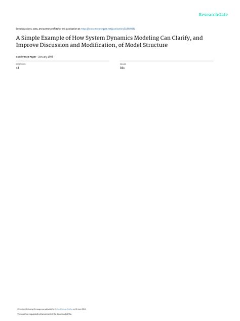 A Simple Example Of How System Dynamics Modeling C Pdf System Mathematical Model